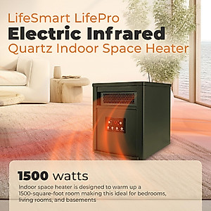LifeSmart Infrared Quartz Space Heater, 1500W Portable Electric Heater with Remote, Black