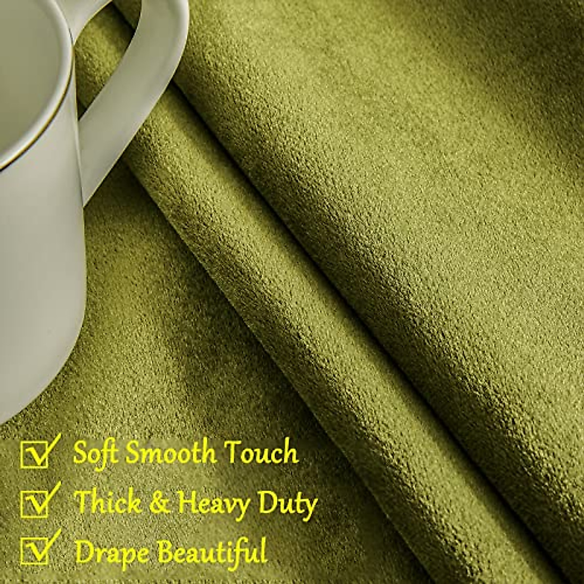 Timepr Olive Green 90 inches - Luxury Soft Velvet Curtains Light Filtering Privacy Thermal Insulated Grommet Backdrops for Living Room/Dining/Sliding/Glass Door, W52 x L90, Olive Green, 2 Panels