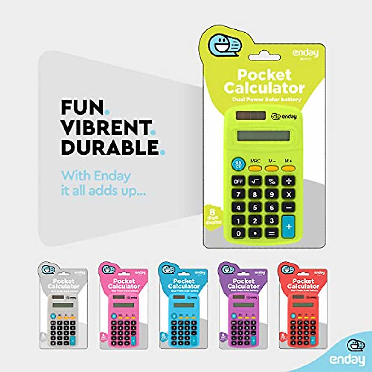 Calculator Green, Basic Small Solar and Battery Operated, Large Display Four Function, Auto Powered Handheld Calculator School and Kids Available in Blue, Red, Purple, Grey, Pink, 1 PK – by Enday