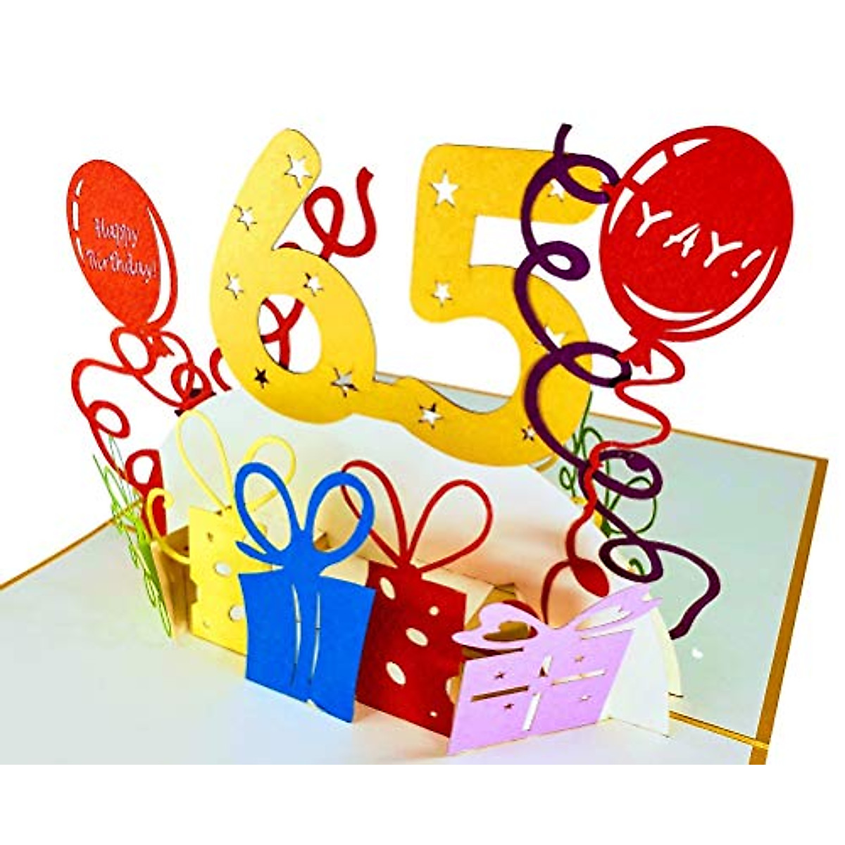 iGifts And Cards Happy 65th Birthday With Lots of Presents 3D Pop Up Greeting Card - Sixty-Five, Awesome, Cute, Fun, Unique, Special Occasion, Celebration, Husband, Wife, Best Friend, Congratulations