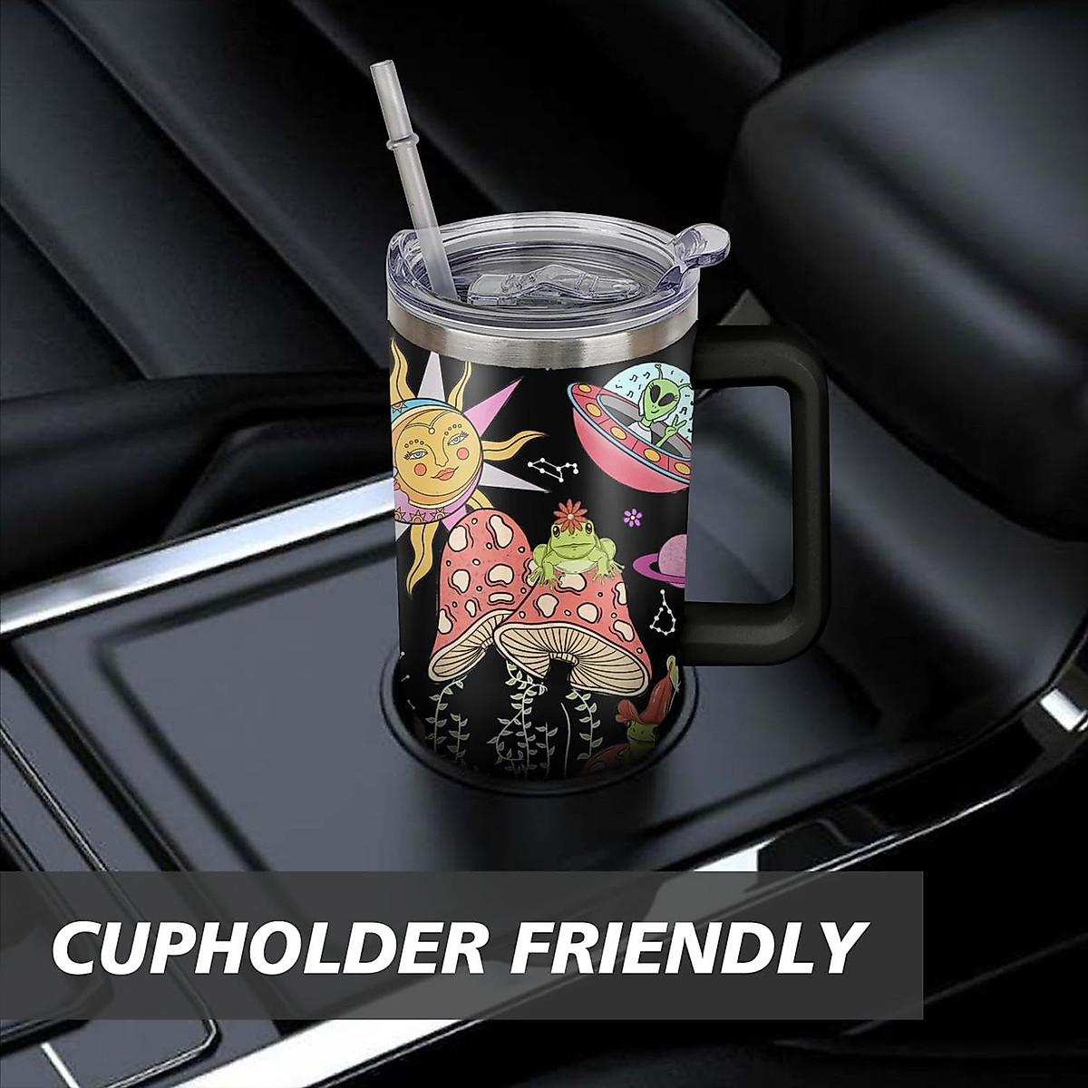 wxmbdzq 40 oz Mushroom Tumbler with Handle and Straw Lid,Leak Proof Travel Stainless Insulated Tumbler,Cup Holder Friendly,Perfect for Outdoor Travel Car and Sports
