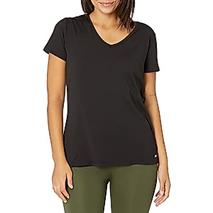 Amazon Essentials Women's Tech Stretch Short-Sleeve V-Neck T-Shirt (Available in Plus Size), Pack of 2, Black, Medium