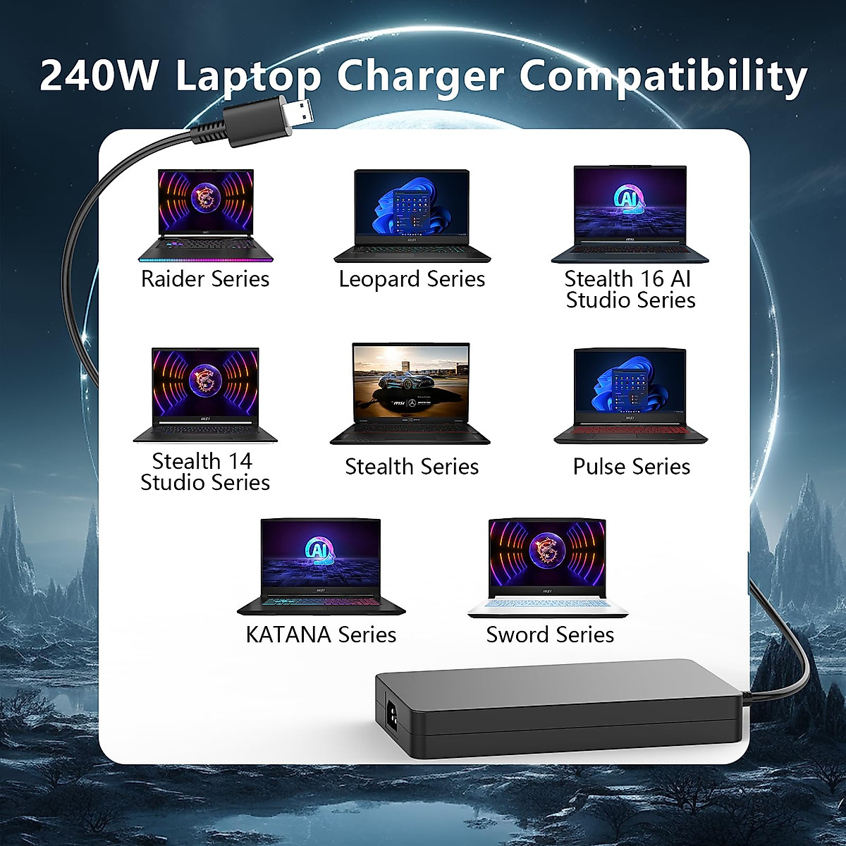 240W USB Tip Charger Replacement for MSI Stealth A16 16 AI+ A3XWIG A3HWHG A3XWJG A3XWIG,Crosshair 16 HX D14VGKG-057US,Pulse 16 AI C1VGKG C1VFKG,Alpha 17 C7VG C7VF Stealth GS77 CreatorPro Z17 Z16P Z16