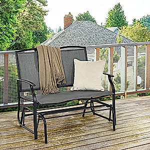 Tangkula 2-Person Patio Glider Bench, Outdoor Rocker Glider Loveseat Chair W/Heavy-Duty Steel Frame, Breathable Seat Fabric, Rocking Lounge Chair for Poolside, Garden, Backyard (Grey)