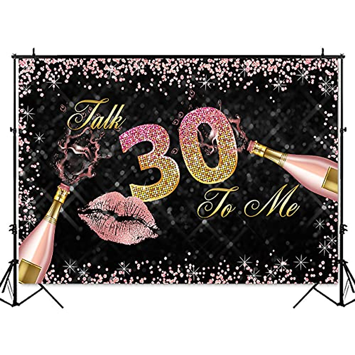 Mocsicka Talk Thirty to Me Birthday Backdrop for Her Rose Gold Happy 30th Birthday Party Decoration for Women Glitter Lips Rose Gold and Black Photography Background (7x5ft (82x60 inch))