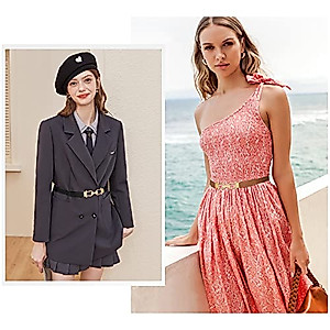 JASGOOD Women Skinny Elastic Belt for Dresses,Thin Retro Stretch Waist Belt with Golden Buckle 2 Pack,Black+Brown,Fit waist size 28-32 inch