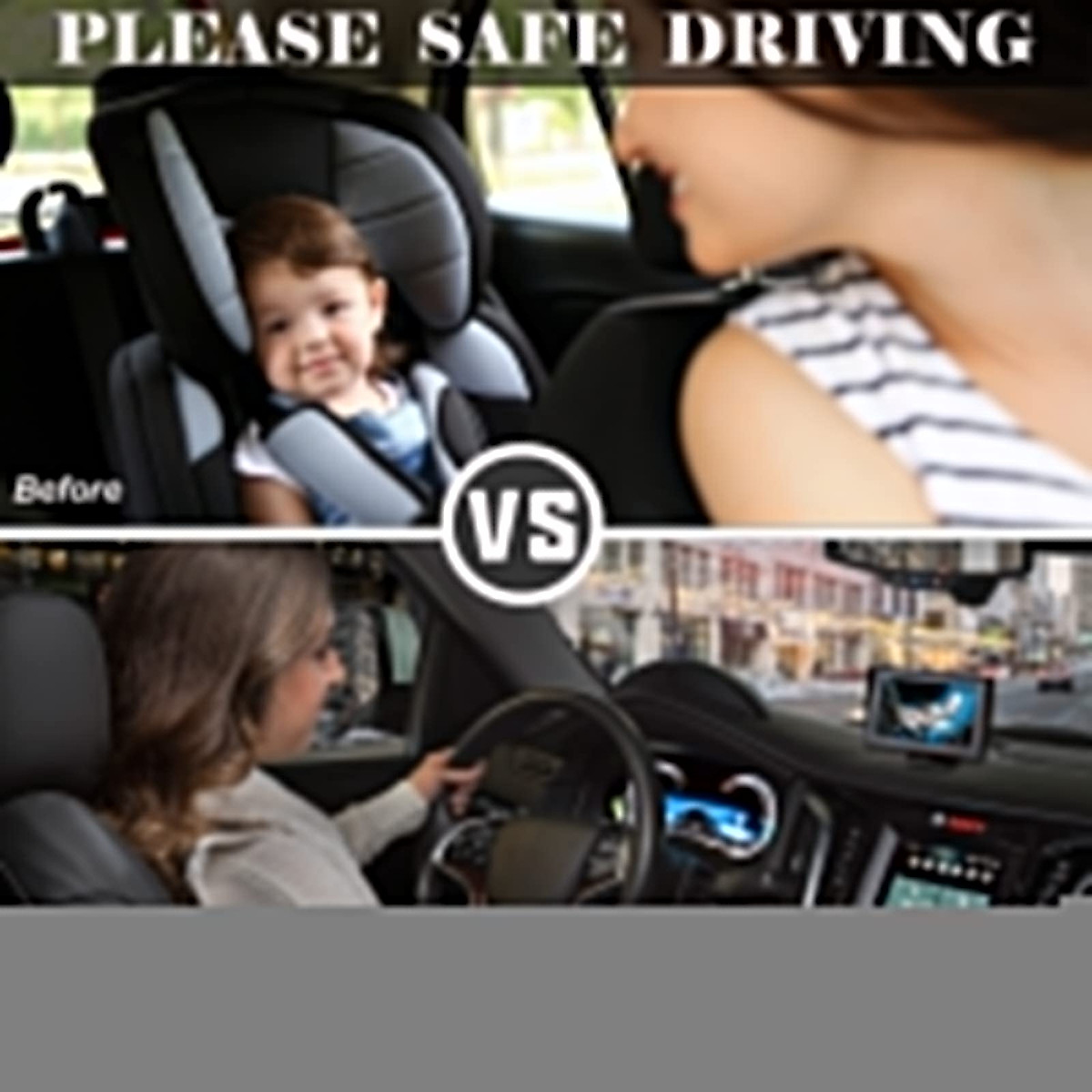 Baby Car Mirror, Baby Car Camera Monitor with 4.3'' HD Night Vision Display and The Car Seat Camera for Baby Rear Facing with Wide Clear View to Easily Observe The Baby's Move While Driving, SAMFIWI