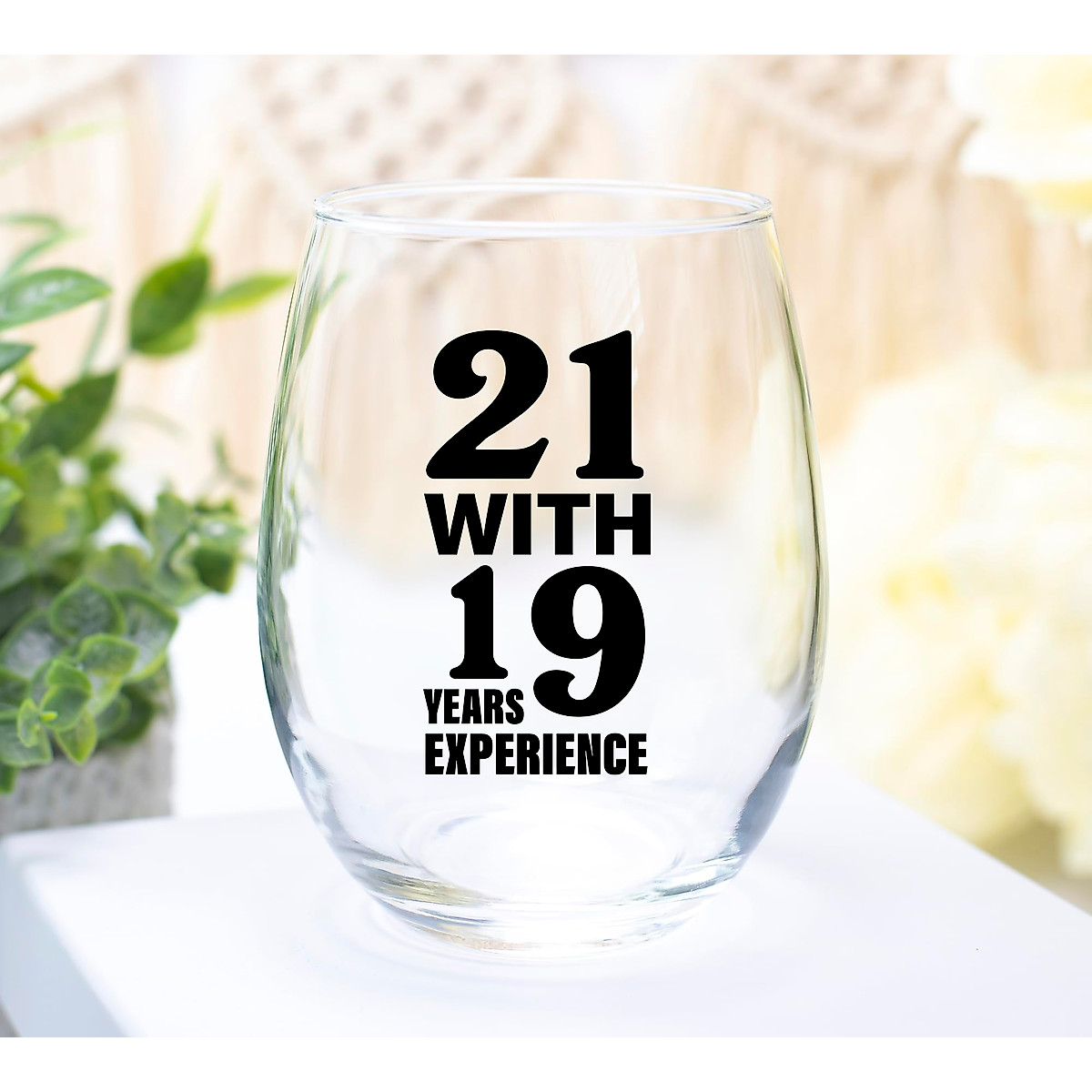 40th Birthday Gifts for Women and Men Wine Glass - Funny 21 with 19 Years of Experience Gift Idea for Mom Dad Husband Wife – 40 Year Old Party Supplies Decorations for Best Friend, Him, Her - 15oz