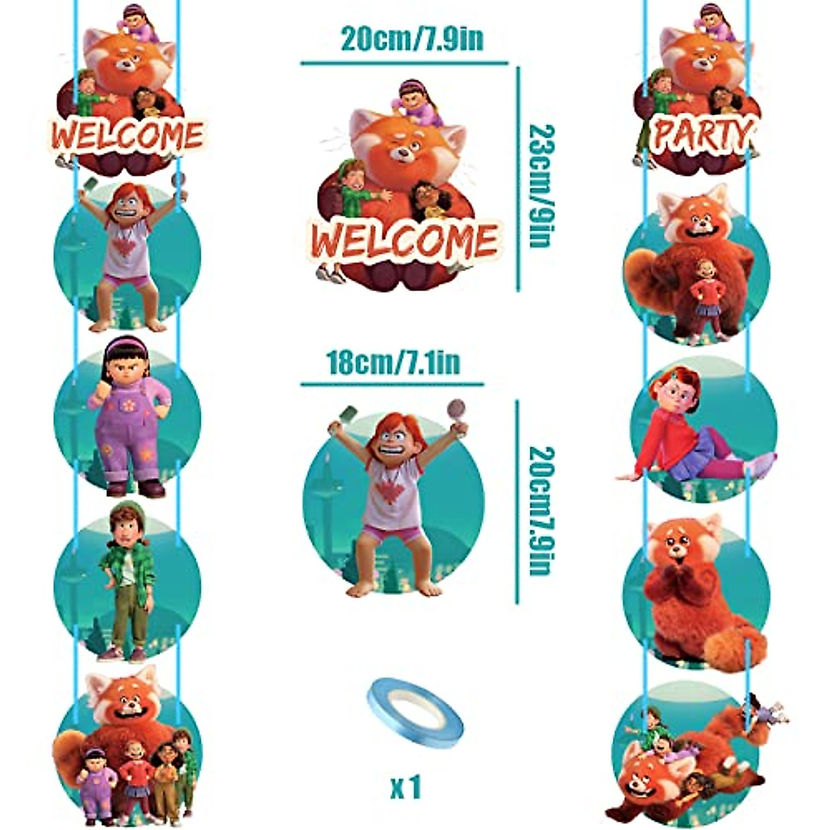 PARTYHOME Turning Red Party Supplies, Party Porch Sign, Banner Decorations for Red Panda Theme Party Outdoor Indoor Home Decorations