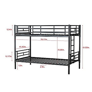 Oudiec Bunk Bed Twin Over Twin Size with Guardrail and Ladder,Sturdy Steel Bedframe for Dorm,Bedroom,Guest Room,No Box Spring Needed, Black