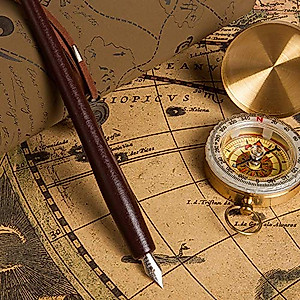 Wooden Quill Pen wiht Ink Set Handcrafted Wooden Callgraphy Pen Writing Dip Ink Pen Gift Set with 11pcs Metal Pen Nibs &Black Ink