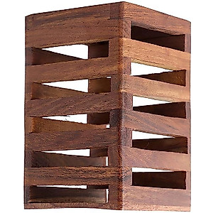 EMOH ROCED Wooden Pencil Pen Holder Cup,Desk Accessories Holder,Makeup Brush Storage Organizer,Modern Design Desktop Stationery Organizer for Office School Home Supplies,2.6x 2.6x 4 inches