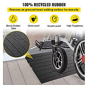 VEVOR Rubber Threshold Ramp,Threshold Ramp Doorway, 3 Channels Cord Cover Rubber Solid Threshold Ramp, Rubber Angled Entry Rated 2200 Lbs Load Capacity for Wheelchair and Scooter (2.6" H)