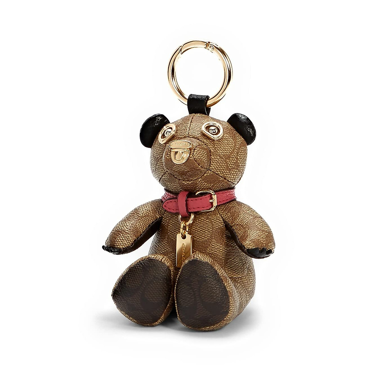 Coach Womens Bear Bag Charm In Blocked Signature Canvas Chestnut/Khaki/Strawberry