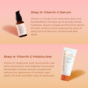 InstaNatural Vitamin C Four Step Skin Care Set, Skincare Routine, Brightens, Hydrates, Prevents Signs of Aging, Face Wash, Toner, Serum and Moisturizer, with Botanical Extracts