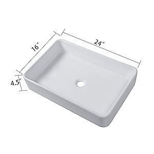 Bathroom Vessel Sink Rectangular - IOROYO 24"x16" Modern Rectangle Vessel Sink Above Counter White Ceramic Porcelain Bathroom Guestroom Lavatory Vanity Vessel Sinks Art Basin