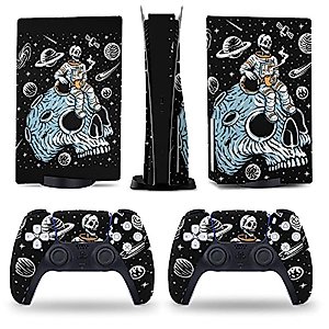 AoHanan Astronauts Drinking Coffee on Skull Skin for PS5 Console and Controller Accessories Cover Skins Anime Vinyl Cover Sticker Full Set for Playstation 5 Disc Edition