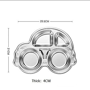 Stainless Steel Plate Divided Meal Tray Sections Dinner Dish for Babies, Toddlers and Kids Eating Food Car Shape BPA-Free Safe Fun Non-Toxic Heavy Duty (silver 2 pack)