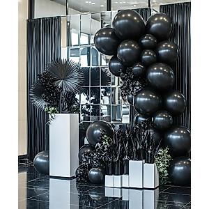 Bezente Black Balloons Latex Party Balloons - 100 Pack 12 inch Round Helium Balloons for Black Themed Wedding Graduation Anniversary Birthday Party Backdrop Decorations