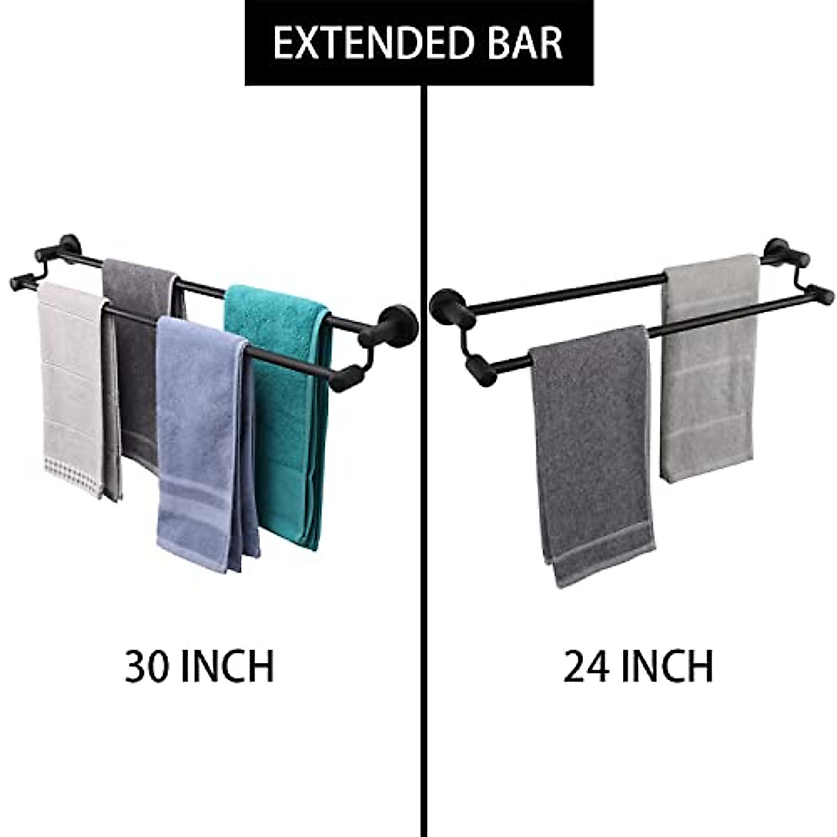 TocTen Double Bath Towel Bar - Thicken SUS304 Stainless Steel Towel Rack for Bathroom, Bathroom Accessories Double Towel Rod Heavy Duty Wall Mounted Towel Holder (Black, 30IN)