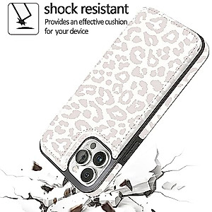 uCOLOR Compatible with iPhone 14 Pro Max 6.7" Wallet Case with Card Holder Folio Flip PU Leather Kickstand Card Slots Case Double Magnetic Clasp and RFID Blocking Cover 6.7 Inch (Beige Leopard)