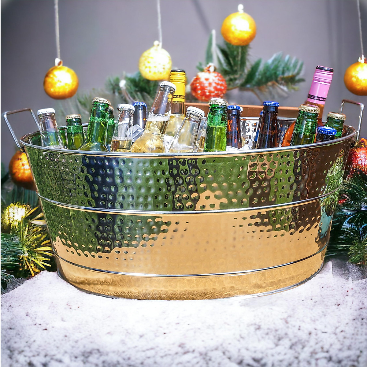 Stainless Steel Beverage Tub + Insulated Multi-Functional Bar Mat for Parties & Events - Wedding Gifts, Anniversary, Wine Nights (6-Gallon)