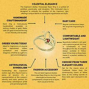 Takar Elegant 10k Gold Capricorn Rope Ring with Genuine Garnet, Capricorn Zodiac Horoscope Ring, Gold Ring for Women, Horoscope Jewelry Gift MADE IN USA.