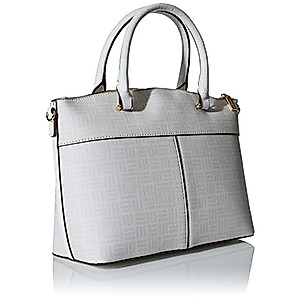 Anne Klein Dome Satchel, Cool Grey Lion Logo Print/Anne White