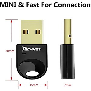 Techkey USB Bluetooth 4.0 Adapter Dongle for PC Laptop Computer Desktop Stereo Music, Skype Call, Keyboard, Mouse, Support All Windows 10 8.1 8 7