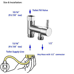 Weirun Bathroom Brass 3-way T Adapter with Shut-off Valve Water Diverter for Bidet Handheld Sprayer,Chrome