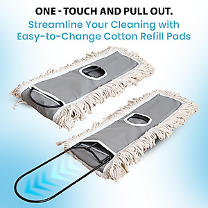 JINCLEAN 24" Industrial Cotton Floor Dust Mop with adjustable Steel Handle - Commercial Mops for Hardwood, Tiles, Laminate, Vinyl, Garage epoxy, Bamboo surface cleaning and Flooring Push Dust Broom