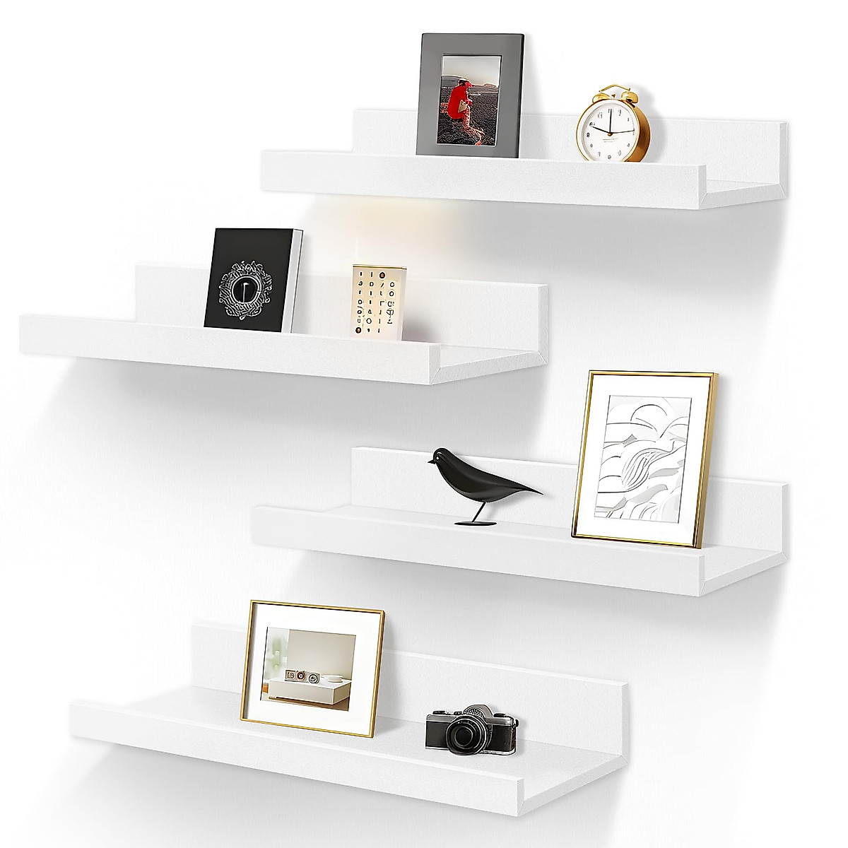 LaVie Home Floating Shelves for Wall Storage Set of 4, 16 Inch Picture Ledge Shelf, White Wall Shelves with Lip for Kitchen, Bedroom, Bathroom, and Living Room