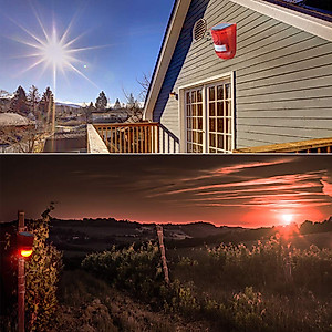 Aolyty Solar Motion Sensor Detector Siren Sound Alarm LED Warning Strobe Flashing Red Light Security Outdoor Waterproof Device Keep Animal Away for Home Warehouse Farm (Red Lampshade)