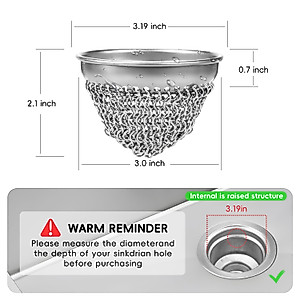 Kitchen Sink Drain Strainer, Wokdada Reversible Insert Mesh Sink Strainer, 304 Stainless Steel Sink Strainer, Clog-free Garbage Disposal Sink Catcher Strainer, 3.19 Inch Sturdy Metal Sink Screen