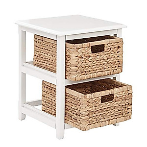 OSP Home Furnishings Seabrook 2-Tier Storage Unit with Natural Baskets, White Finish