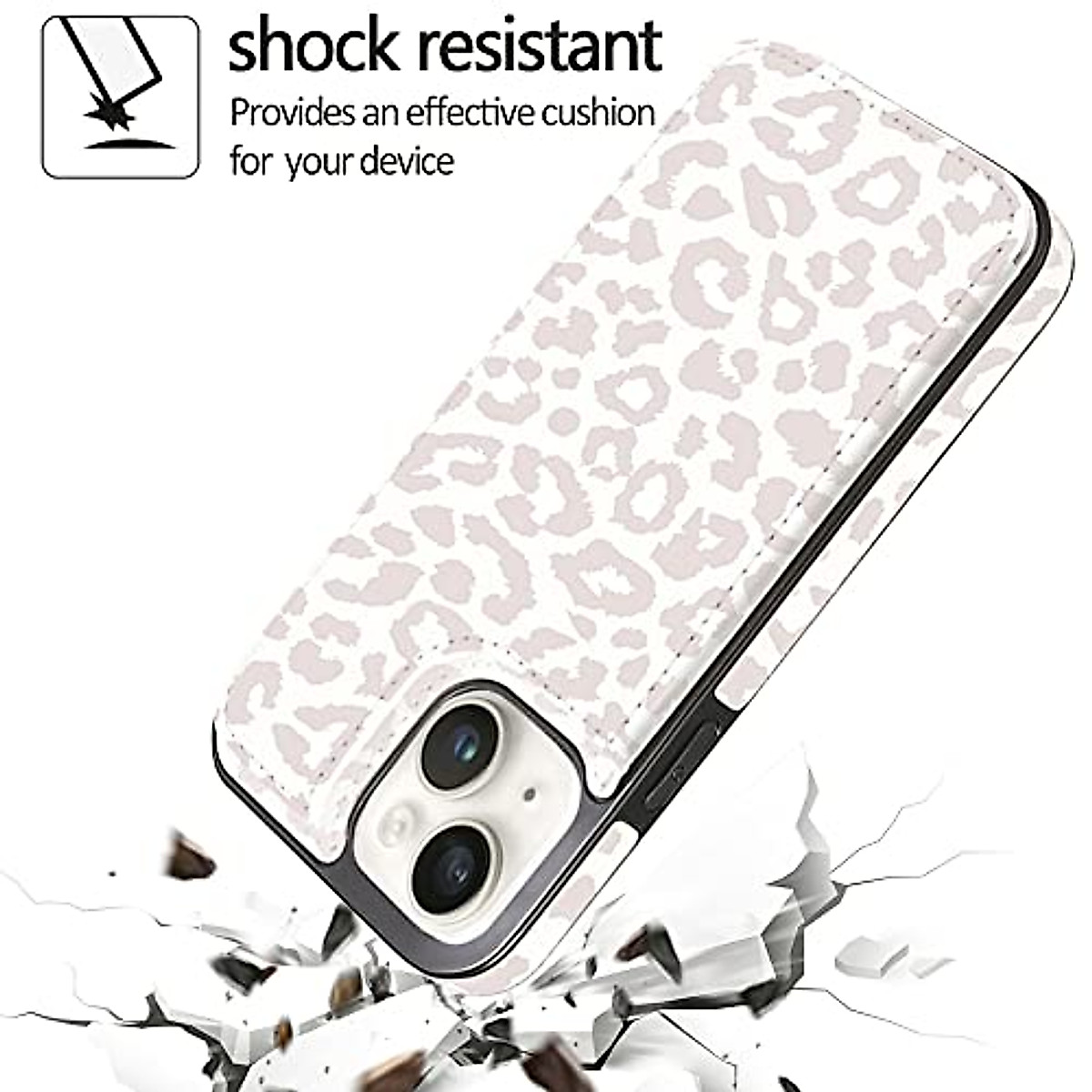 uCOLOR Flip Leather Wallet Case Card Holder Compatible with iPhone 13 6.1 iPhone 14 6.1 Women and Girls with Card Holder Kickstand (Beige Leopard)