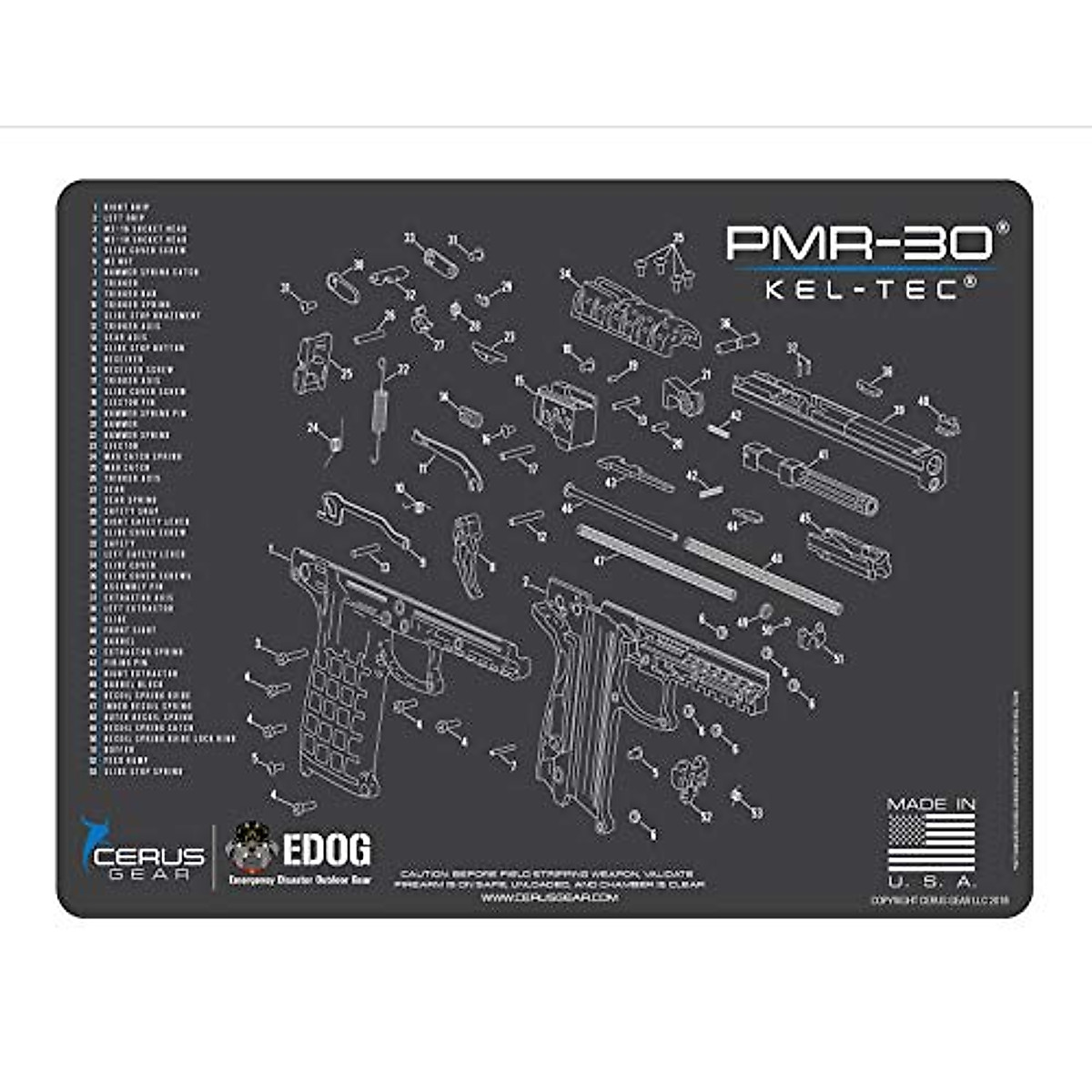 EDOG PMR-30 Gun Cleaning Mat - Schematic (Exploded View) Diagram Compatible with Kel-Tec PMR-30 Series Pistol 3 mm Padded Pad Protect Your Firearm Magazines Bench Surfaces Gun Oil Solvent Resistant
