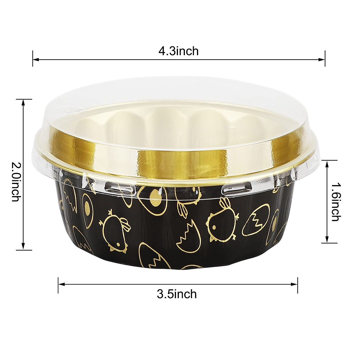 Beasea 8oz Disposable Cupcake Cups with Lids, 50 Pack Ramekins Foil Cupcake Cups Black Gold Aluminum Foil Cups Creme Brulee Muffin Cupcake Baking Cup Mini Pudding Cake Tins for Party Wedding Birthday