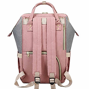 Dokoclub Diaper Bag Backpack, Multifunction Baby Bags, Large Capacity Nappy Changing Bags, Waterproof Travel Backpack,Stylish Durable, Hooks and Changepad, Pink Grey