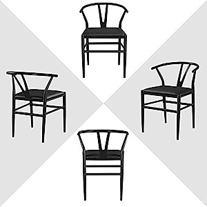 Yaheetech 4pcs Metal Dining Chair Y-Shaped Backrest Chair PU Leather Seat Solid Metal Arm Chairs, Black
