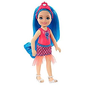 Barbie Dreamtopia Chelsea Sprite Doll, 7-inch, with Blue Hair Wearing Fashion and Accessories, Multi (GJJ94)