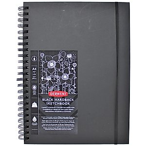 Derwent Black Paper Sketch Book - A4 Portrait, 40 Sheets, Acid-Free Paper, Wirebound Spine, Professional Quality, Black Book, 2300379