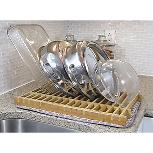 KitchenEdge Over The Sink Dish Drying Rack, Plate Pot Drainer for Kitchen Countertop, 100% Natural Bamboo