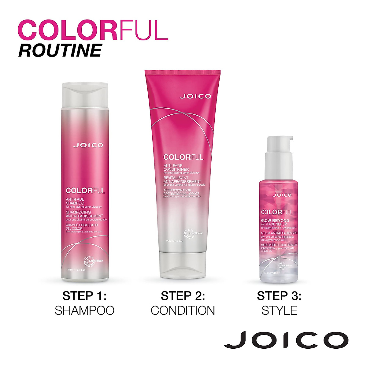 Joico Colorful Anti-Fade Shampoo and Conditioner | For Color-Treated Hair | Preserve Hair Color & Vibrancy Long-Term | Boost Shine & Reduce Breakage | Sulfate Free | With Camellia Oil & Pomegranate