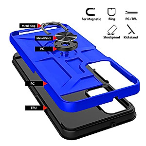 T-Mobile Revvl V+ 5G Cover, Revvl V+ 5G Case with [3X Tempered Glass Screen Protector], Built-in Ring Kickstand and Magnetic Car Mount Shockproof Dropproof Armor Case for TCL REVVL V+ 5G - Klein Blue