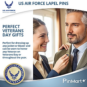 PinMart’s Officially Licensed US Air Force Wing Lapel Pins – USAF Flag, USAF Emblem, & Air Force Insignia Military Pins – Perfect Veterans Day Gifts for Men and Women with Secure Clutch Back