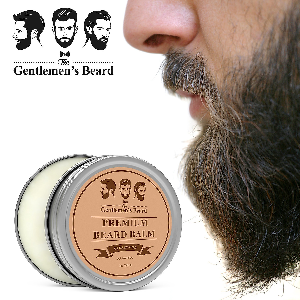 The Gentlemen's Beard Premium Cedarwood Beard Balm - Leave-in Conditioner & Softener - All Natural - Styles, Strengthens, Thickens & Softens Promoting Healthier Beard & Mustache Growth