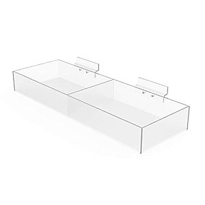 FixtureDisplays® Clear Acrylic Bin Transparent Plexiglass Organizer Tray Slatwall Basket 16.5W X 5.5D X 2.5"H Double Slot Plexiglass Holder Removalbe Hook 11709-15CNEW