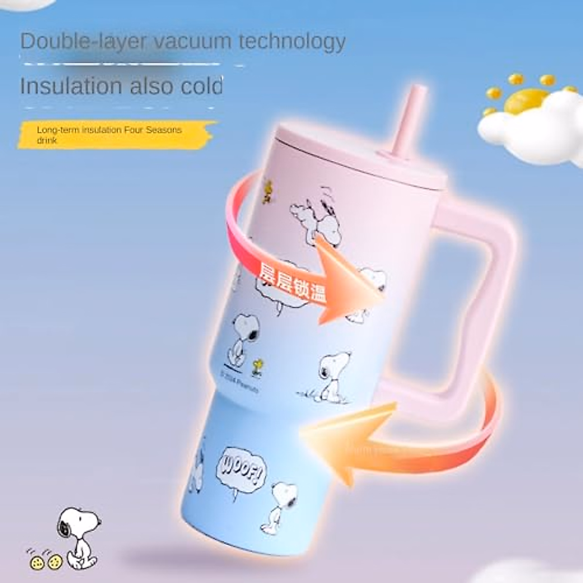 newdou A gift for ladies and girls. A stainless steel tumbler with a handle, a travel coffee cup, suitable as a birthday or Christmas gift. Capacity: 40 ounces.