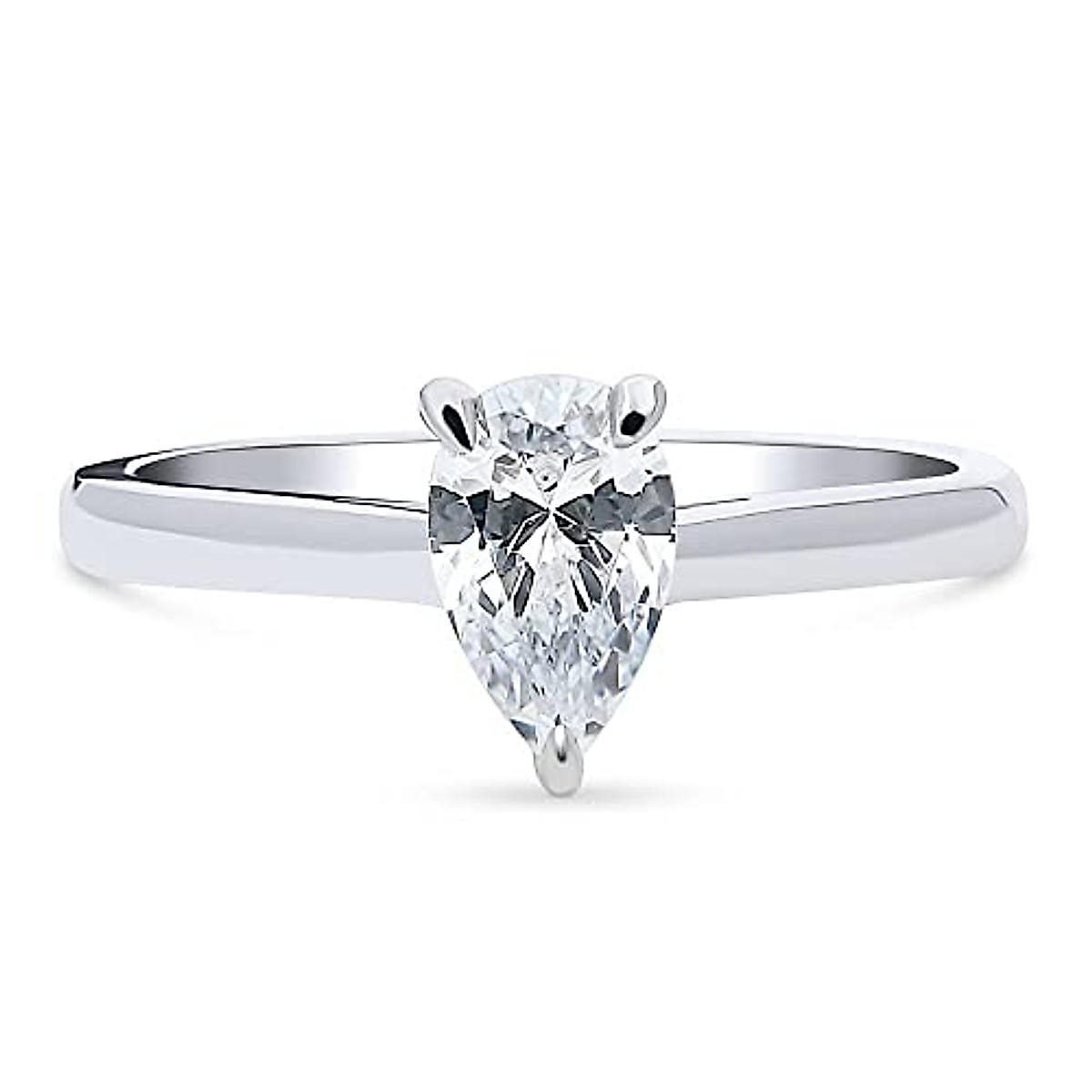 BERRICLE Sterling Silver Solitaire Wedding Engagement Rings 0.8 Carat Pear Cut Cubic Zirconia CZ Promise Ring for Women, Rhodium Plated Size 7